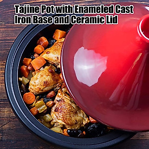 Xgxoz Tagine Cooking Pot Enameled Cast Iron Cooking Pot, 27Cm Large Tajine with Ceramic Cone-Shaped Closed Lid High-Quality Cookware- Double Oven Mitts Included