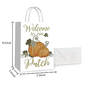 16 Piece Pumpkin Gift Paper Bags, Fall Candy Grocery Bags With Handle Great for Fall Themed Welcome to Our Patch Party Supplies