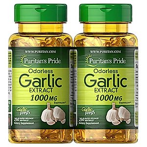 Puritan's Pride Odorless Garlic 1000 Mg, 500 Total Count (2 Pack of 250 Count Softgels), by Puritan's Pride, 250 Count (Pack of 2)
