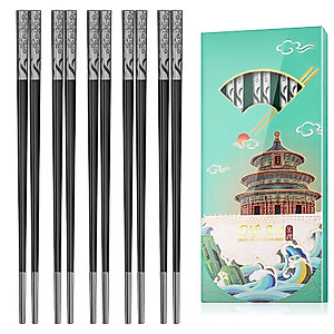 5 Pairs Black Stainless Steel 18/10 Chopsticks Reusable, Metal Non-slip Chopsticks, Korean Japanese Chinese Chopsticks, Gift Set