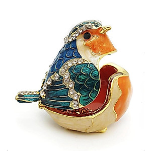 JWT Astyle Robin Bird Hinged Jewelry Box with Stones , Collectible Animal Trinket Box.Rings Earrings Storage Boxes,Bird Figurine Home Decor Gift.