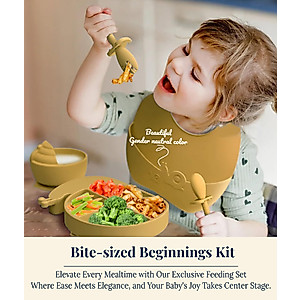 Tumtots - Premium Quality Silicone Baby Feeding Set & Baby Led Weaning Supplies Attractive Self Feeding Design with Strong Suction Plate & Suction Bowl, Stylish Bib, Sippy Cup, Spoon & Fork Utensils