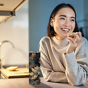 Medpol lotus flowers insulated tumblers，Chinese style lotus flowers coffee cup Gift，flowers Drinking Glasses-Tea Cup-Coffee Mug tumbler with lid and straw 20 oz insulated tumbler cups