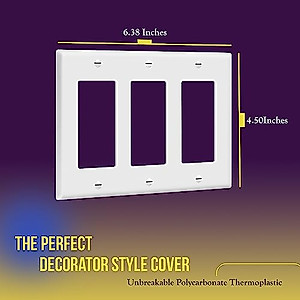 ENERLITES Decorator Light Switch or Receptacle Outlet Wall Plate, Gloss Finish, Size 3-Gang 4.50" x 6.38", Polycarbonate Thermoplastic, 8833-W, White , Standard Size , 1 Count ( Pack of 1)
