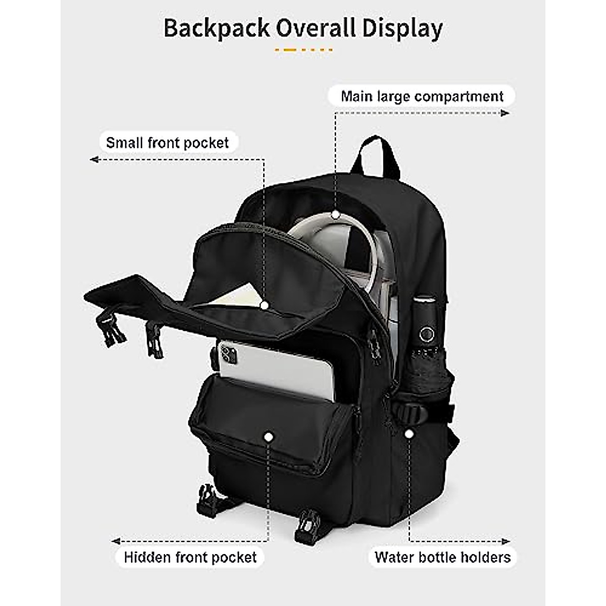 Black Laptop Backpack For Women Men 15.6 Inch Waterproof College Backpack With Laptop Compartment Aesthetic Backpack Purse For Women Anti Theft Work Backpack Rucksack Lightweight Computer Backpack