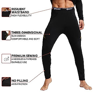 CL convallaria Thermal Underwear for Men, Long Johns Winter Hunting Gear Sport Base Layer Top and Bottom Set Midweight Black L