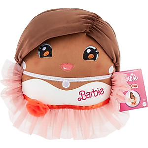 Barbie Cuutopia Plush, 10-inch Soft Pillow Doll Inspired by Iconic ‘80s Peach Gown with Tactile Ruffle Sleeves & Long Hair, Collectible Toy