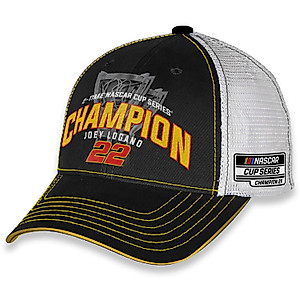 Joey Logano Team Penske 2022 NASCAR Cup Series 2X Champion Black White Mesh Adjustable Hat