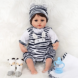 ENADOLL Reborn Baby Doll Realistic Silicone Vinyl Baby 16 inch Weighted Soft Body Lifelike Doll Gift Set for Ages 3+(Zebra Boy)