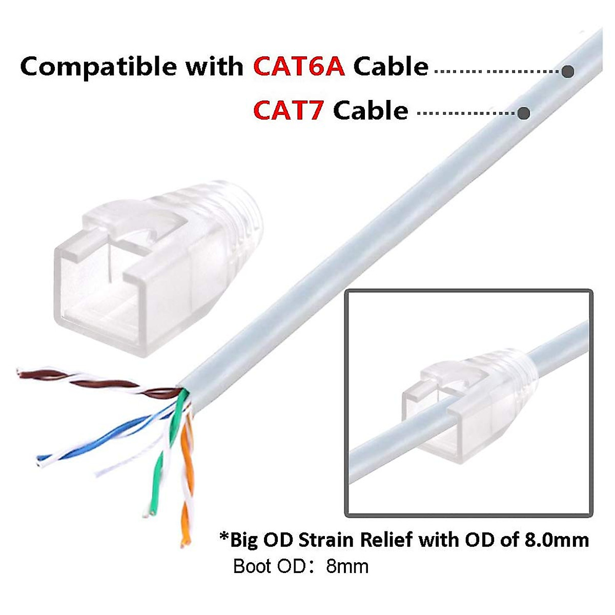 VCELINK (Gen 1 CAT6A/CAT7 Shielded Connector with Strain Relief Boots 25-Pack, Non-Pass Through RJ45 Ethernet Ends 3-Prong Gold Plated 8P8C Modular Plugs for FTP/STP Cable