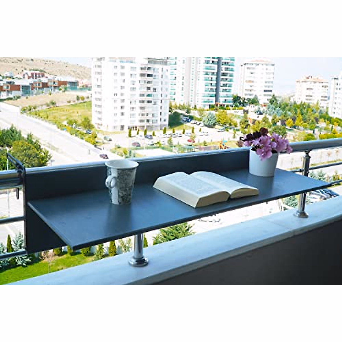 GENESIS WOODESIGN Balcony Bar Table for Railing, Folding Outdoor Deck Rail Table for Patio, Balcony Hanging Desk for Many Railings Compatible, Wooden Bar Serving Table for Porch