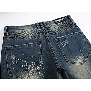 Yollmart Men's Delim Stretched Jeans Ripped Biker Slim Pants-34