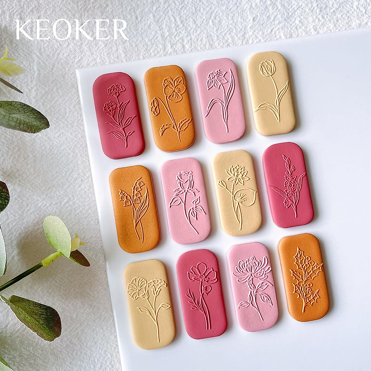 Keoker Polymer Clay Texture Sheets, Birth Month Flower Clay Texture Mat for Making Earrings Jewerly, Polymer Clay Earrings Tools, Floral Clay Texture Stamps