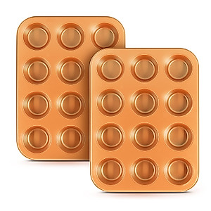 Eternal Living 12 Cup Muffin Pan & Cupcake Pan Nonstick, Copper Set of 2