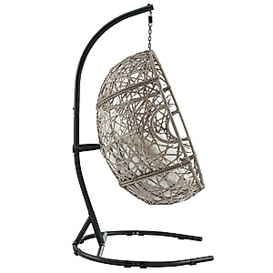 Ulax Furniture Egg Chair, Hanging Swing Chair with Stand, Outdoor Patio Wicker Tear Drop Hammock Chair with Cushion (Beige)
