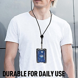 Indoula Badge Holders, Vertical/Hard Plastic ID Badge Holder with Lanyard and Metal Clip (1 Pack, 4 Cards Storable).