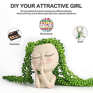 TIMCHASER Face Planter Pots Head Planter, Cactus Succulent Planter, Unique Closed Eyes Face Flower Pot Head Planter for Indoor and Outdoor Plants with Drainage Hole, Flower Pots(Light)