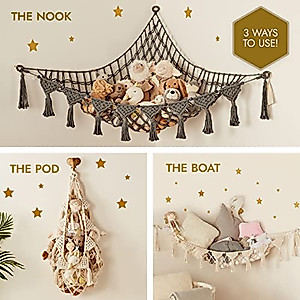 TIDYTEDS Macrame DreamLights Boho Stuffed Animal Storage Net for Stuffed Animals (Extra Large) and Stuffed Animal Net or Hammock for Small Stuffed Animals or Plushies. Plush Cream Toy Storage Holder