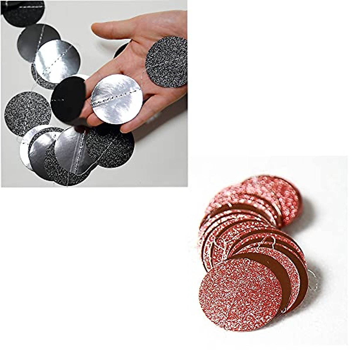 Rose Gold and Black Circle Garland Party Decoration Hanging Dots Streamer Banner Backdrop for Birthday/Bday/Wedding/Anniversary/Bachelorette/Bridal Shower/Sweet 16/Graduation/Hen Party Supplies