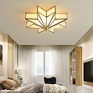 LITFAD Modern 4-Light LED Ceiling Lamp Beveled Frosted Glass Flush Mount Lighting Fixture Traditional Brass Star Close to Ceiling Light Decorative Pendant Light for Hotel Hall Bedroom Living Room