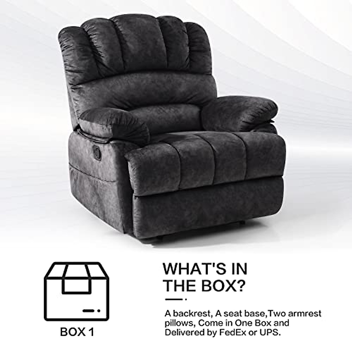 EASELAND Extra Large Recliner, Manual Push Back Recliner for Adults, Extra Wide and Breathable Fabric Recliners (Dark Grey)