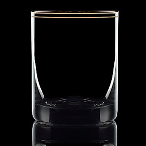 Burns Glass Old Fashioned Glass Cups, Whiskey Glass Set, Gold Rim, 11.75 Oz. (Set of 4)