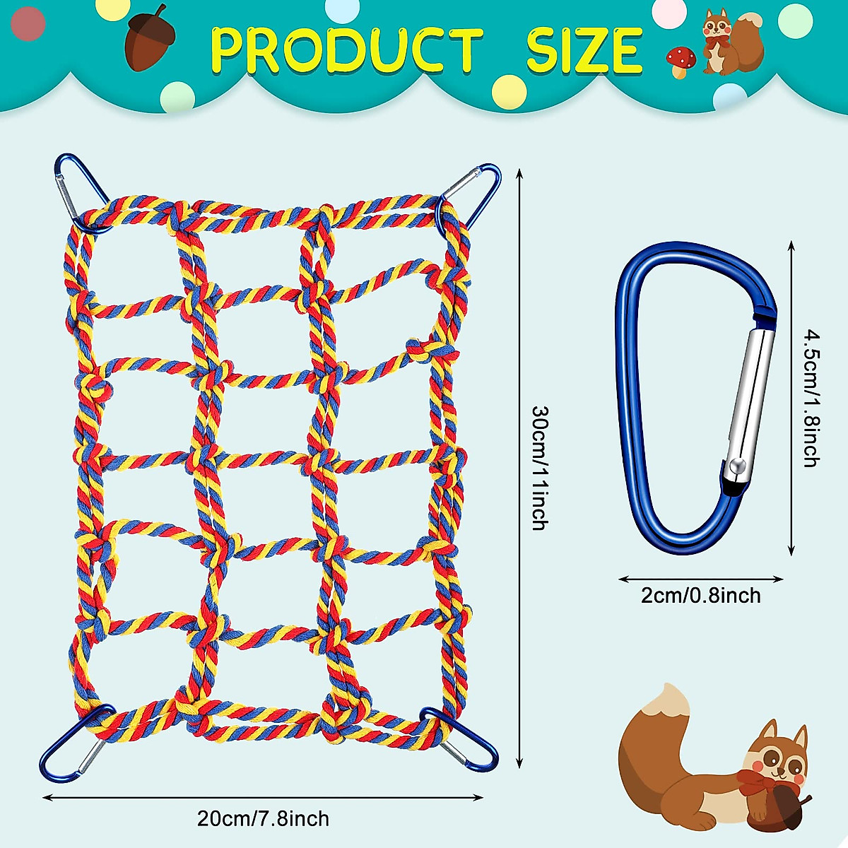 Junkin 3 Pcs Bird Rope Net Rat Climbing Rope Net Pet Hamster Chinchilla Ferret Activity for Small Animal Habitat Decor and Play