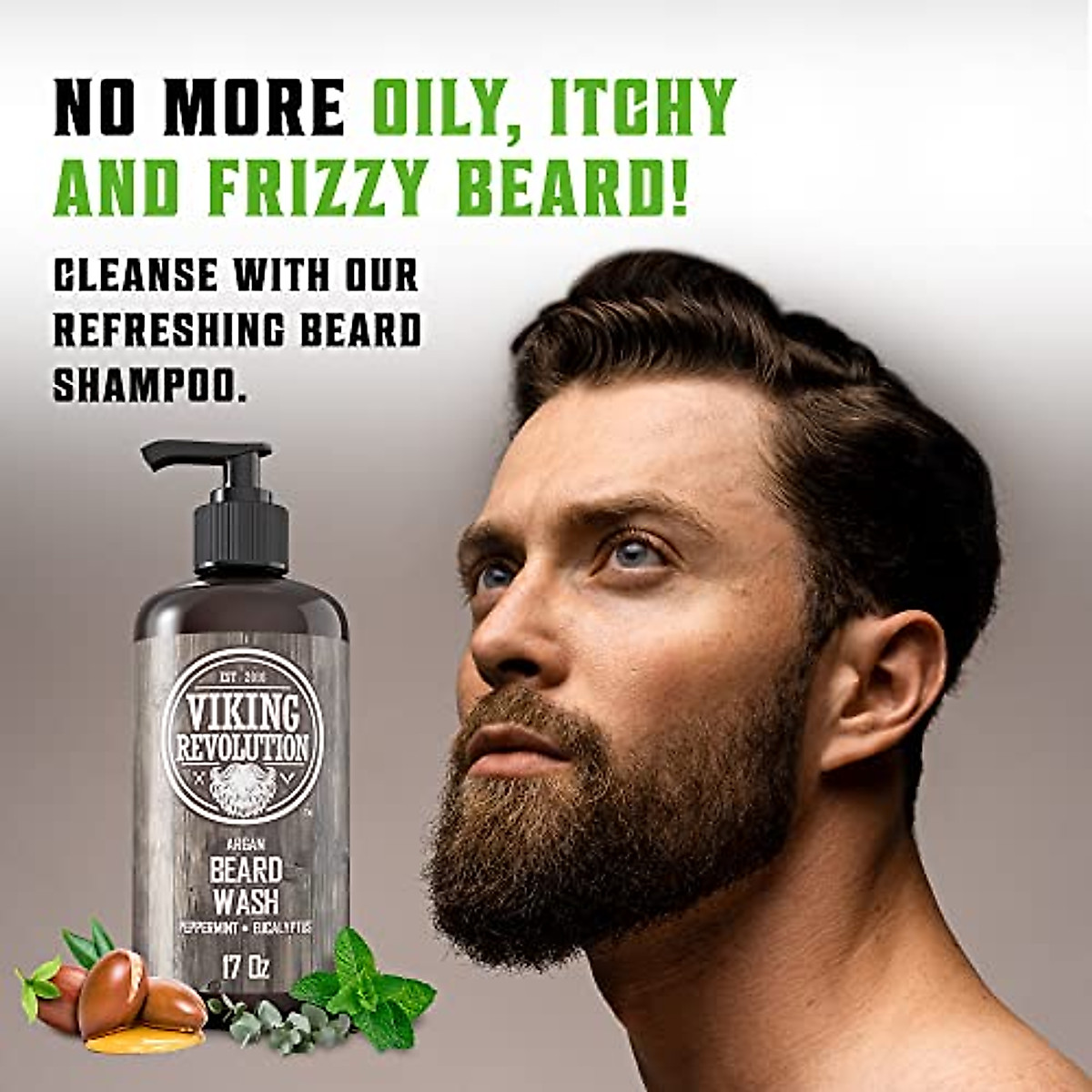 Viking Revolution Beard Wash & Beard Conditioner Set w/Argan & Jojoba Oils – Softens, Smooths & Strengthens Beard Growth - Natural Peppermint and Eucalyptus Scent - Beard Shampoo w/Beard Oil (17 oz)