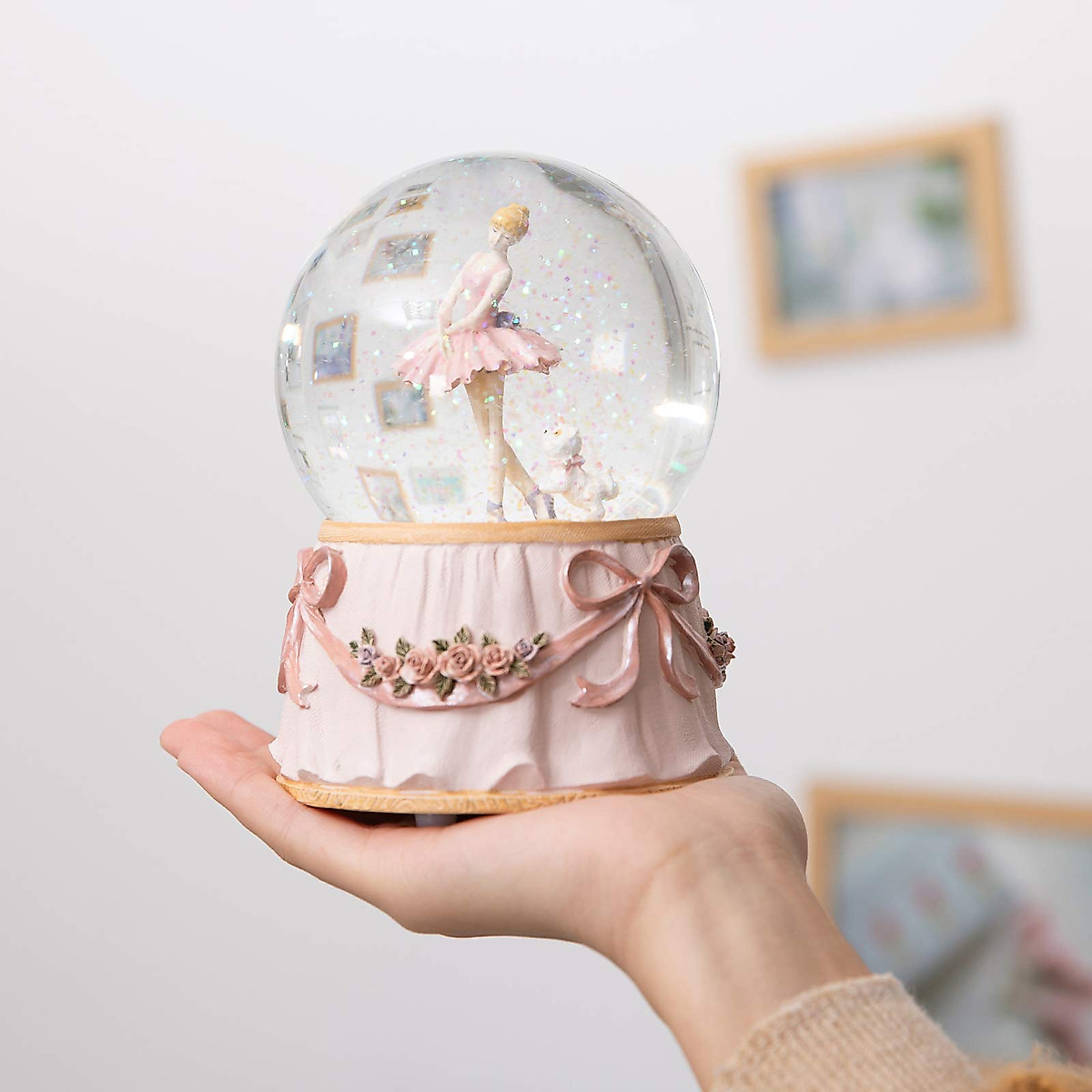 Dreameizor Ballerina Snow Globe, Plays Traditional Music Greensleeves, Rotating and Mechanical Real Glass Snowglobe Gift for Adult Women, Wife, Daughter and Granddaughter, Gift Box Packed