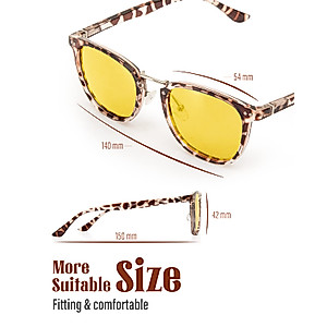 Bloomoak Night Driving Polarized Glasses for Boomer,Trendy Retro Fashion Glasses, Anti Glare for LED Headlights/Halogens/Starbursts(leopard/yellow)