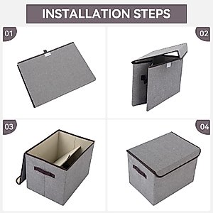 Bagnizer Large 17" 42 Quarts Collapsible Stackable Storage Bins with Lids [3-Pack] Foldable Fabric Linen Storage Boxes Cube, Closet Organizer Baskets with Label for Home (16.7 x 12 x 12, Gray)