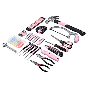 Amazon Basics Household Tool Set with Tool Bag - 165-Piece, Pink