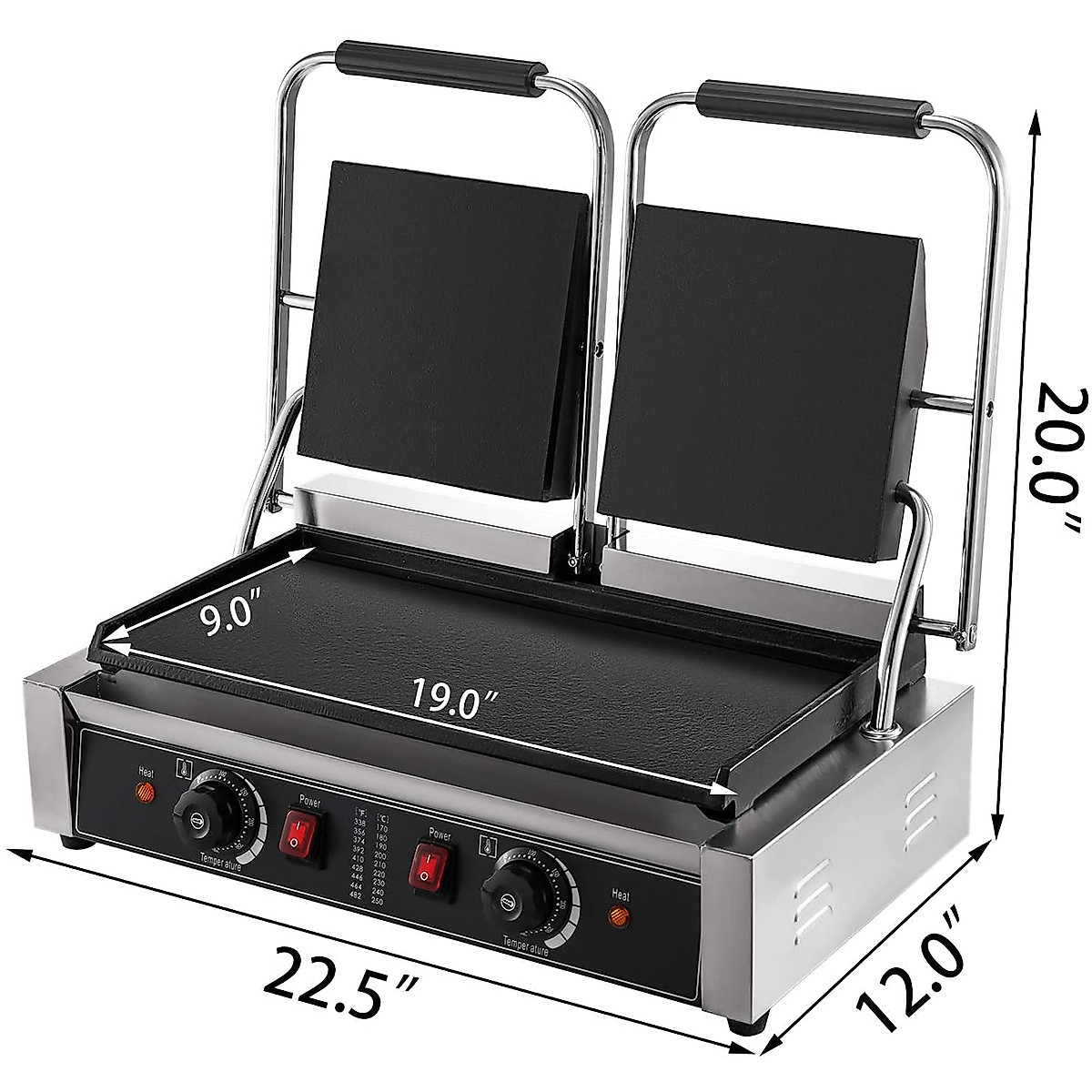 Bavnnro 110V Commercial Sandwich Machine,Commercial Sandwich Panini Press,Power 2x1800W,Temperature Control 122°F-572°F,Commercial Kitchen Equipment(Souble Grooved Plates）