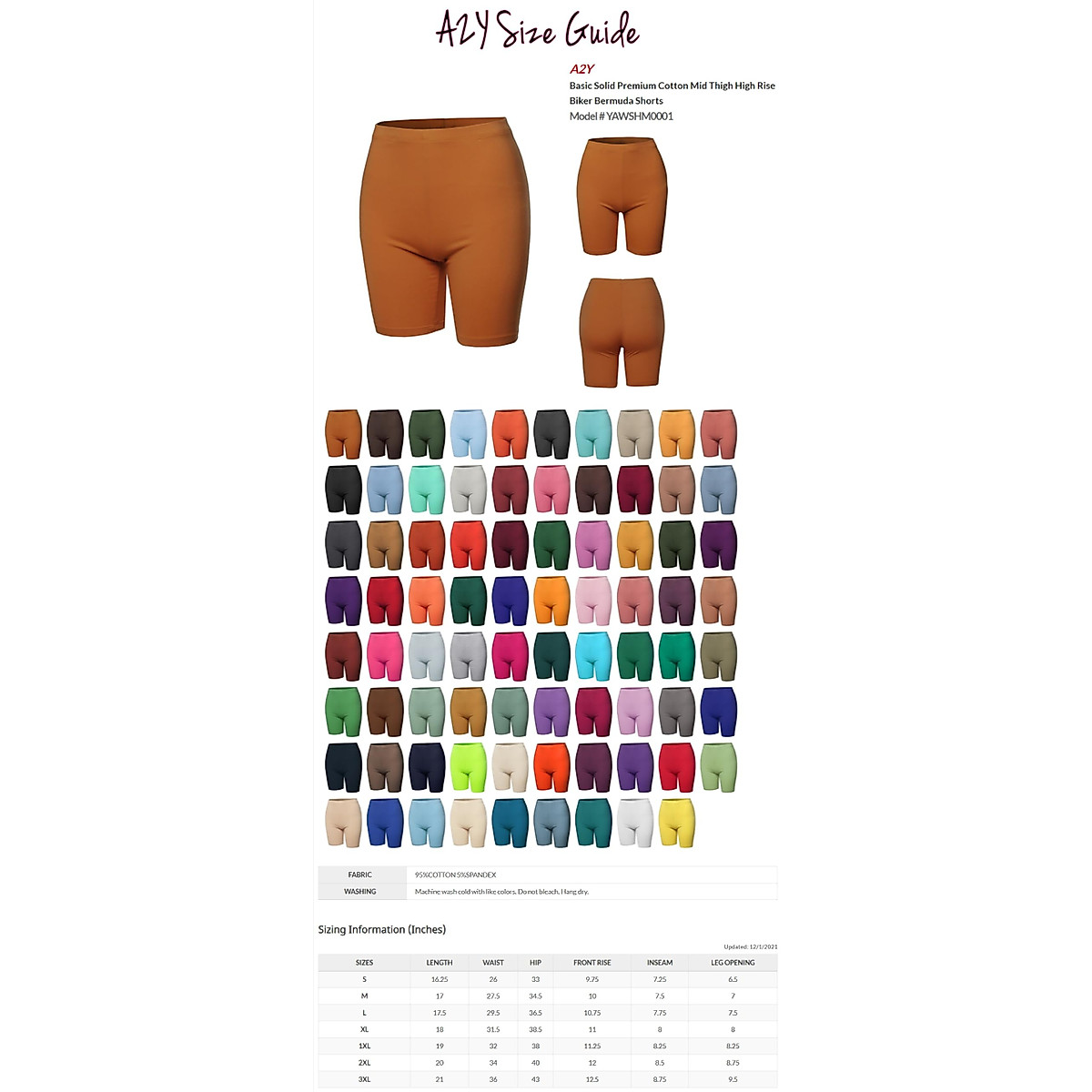 A2Y Basic Solid Cotton Mid Thigh High Rise Biker Bermuda Shorts Black L