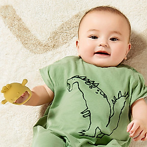 Baby Wrist Teether, Teething Mittens Toys for Babies, Santi & Me Silicone Baby Chew Teether Toys for Sucking Needs, Fun Bird Design, Never Drop from Hand, Pack of 2 (Mango)