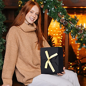 10 Pcs Gift Boxes with Lids Black Gift Boxes Bridesmaid Proposal Box Paper Cardboard Gift Box with Ribbon Gift Wrap Boxes for Wedding Birthday Party Packaging Present Crafting (9.5 x 7 x 4 Inches)