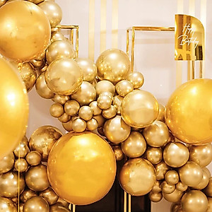 100pcs Metallic Gold Balloons Different Sizes 18 inch +12 inch +10 inch +5 inch Chrome Gold Balloon Gold Latex Balloons for Halloween Christmas Thanksgiving Birthday Party Graduation Baby Shower