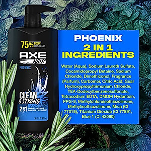 AXE Wash and Care for Clean and Strong Hair Phoenix 2-in-1 Shampoo and Conditioner Crushed Mint and Rosemary 100 percent Recycled Bottle 28 oz 4 Pack