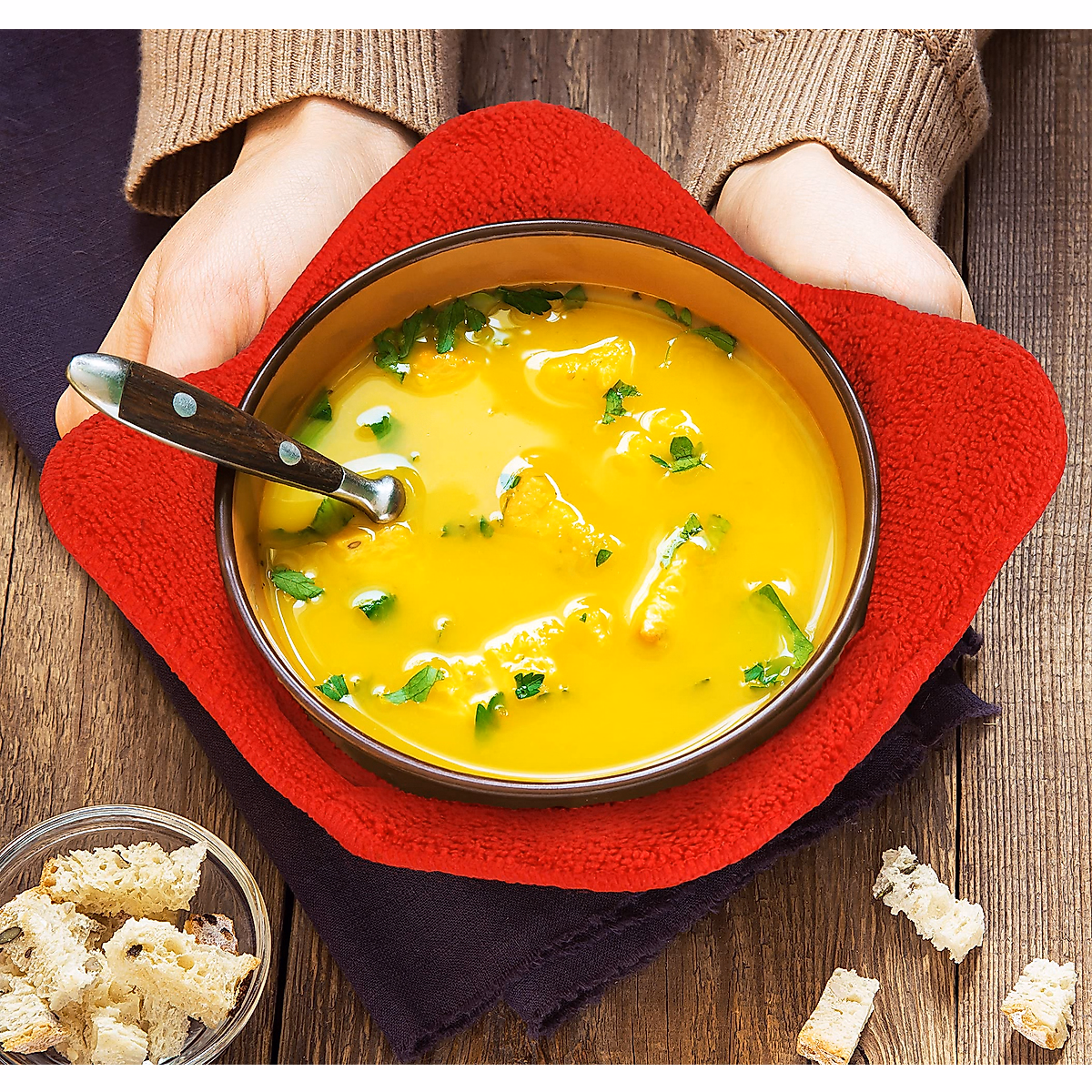 Bowl Cozy Set of 8 Microfiber Huggers for Hot & Cold Bowls Microwave Safe Premium Quality Pot Holder Keeps Your Hand Safe This Heat Resistant Food Warmer Dishes Pads Can Use As Mittens (8 PCS)