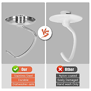 Dough Hook for Kitchen-aid Mixer Attachments 4.5-5 Quart Tilt-Head Stand Mixer K45DH Stainless Steel Dough Hook for Kitchen-aid Mixer Accessories Parts, Dishwasher Safe