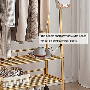 KaKaBB Gold Clothing Racks for Hanging Clothes, Heavy Duty Garment Rack, Rolling Clothes Rack with Storage Shelf on Wheels, Organizer Closet, Golden(31.5in)