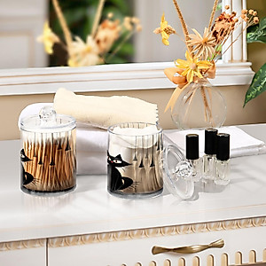 Wassud Cute Black Cat Qtip Holder Dispenser Clear Apothecary Jars with Lids Bathroom Organizers and Storage Canister for Swabs Balls Bathroom Accessories 2 Pack