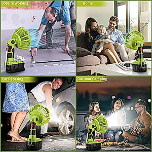 WaxPar For Ryobi Fan Cordless Battery Fan, for Ryobi 18V Fan Battery Operated Fan for Camping with LED Light Compatible with Ryobi 18V one+ Li-Ion Battery, Remote, 3 Wind/Brightness Modes, Timer