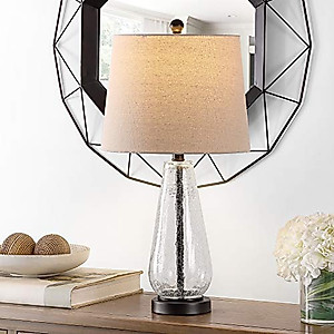 SAFAVIEH Lighting Collection Naila Modern Contemporary Farmhouse Clear Glass 26-inch Bedroom Living Room Home Office Desk Nightstand Table Lamp (LED Bulb Included)