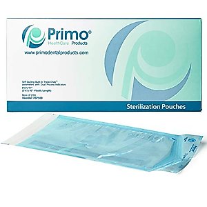 Primo Dental Products SP500 Self Seal Sterilization Pouches -Autoclave Sterilizer Bags for Dental Tools -Sterilization Bags for Nail Technicians & Tattoo Artists -Size: 5.25 by 10 Inches -Pack of 200