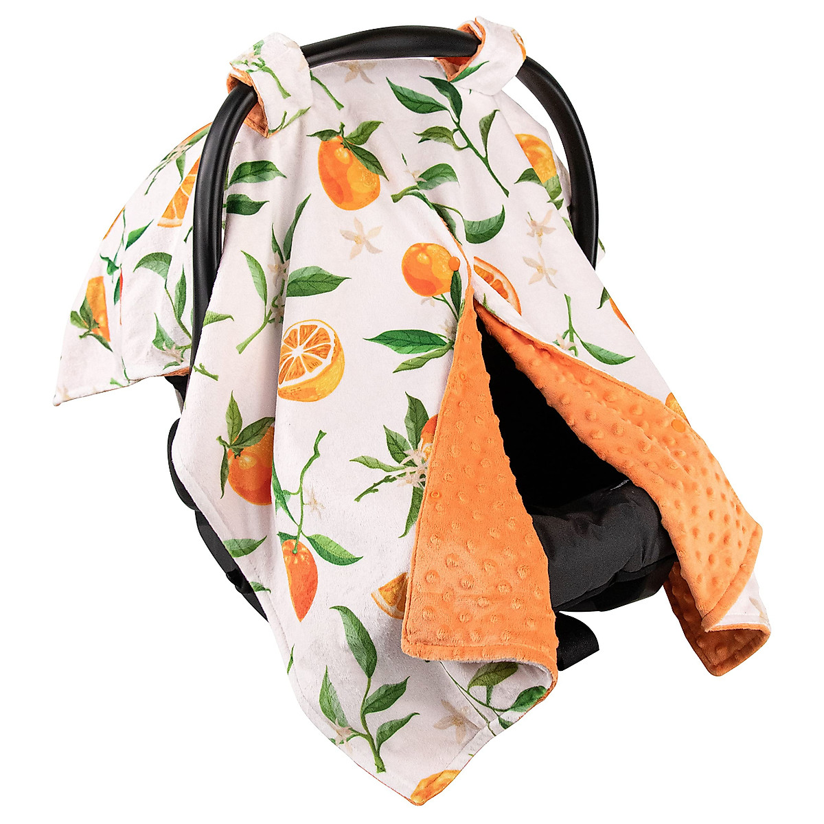 Top Tots Deluxe Minky Baby Car Seat Cover - Oranges with Leaves, 40 x 29 Inch Orange