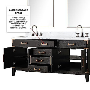 Bell+Modern Harbor 72 in W x 22 in D Black Oak Double Bath Vanity and Carrara Marble Top