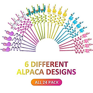 24 LLama Straws Party Favors for LLama Birthday Party Supplies with 2 Cleaning Brush