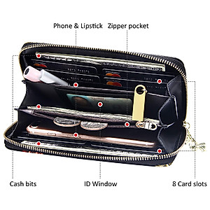 FEITH&FELLY Women RFID Blocking Wallet Embossed Genuine Leather Wristlet Clutch Purse Handbag