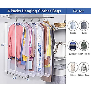 AOODA 40" Clear Garment Bags for Hanging Clothes Transparent Suit Bags for Closet Storage Coat Cover Protector for Sweater, Jacket, 4 Packs